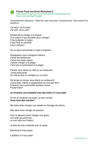 Food and Drink in French Listening Resource - Videos + Worksheets ...