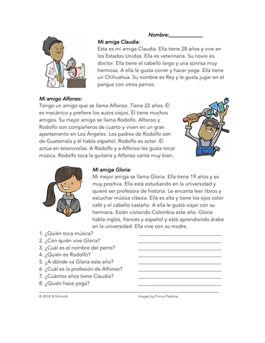 Spanish Reading Mis Amigos - Mis Amigos Lectura - ser / estar / tener ...