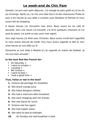 Le week-end dernier (the perfect tense with être & avoir) | Teaching ...