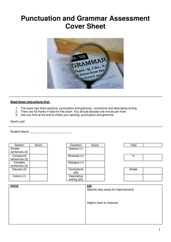 Writing skills for key stage 3 - 1 hour assessment with answer key ...