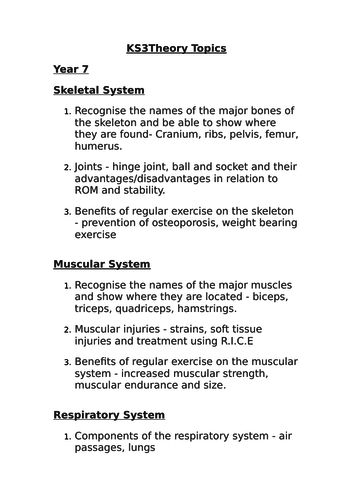 Key Stage Three PE Theory Scheme of Work/Outline | Teaching Resources