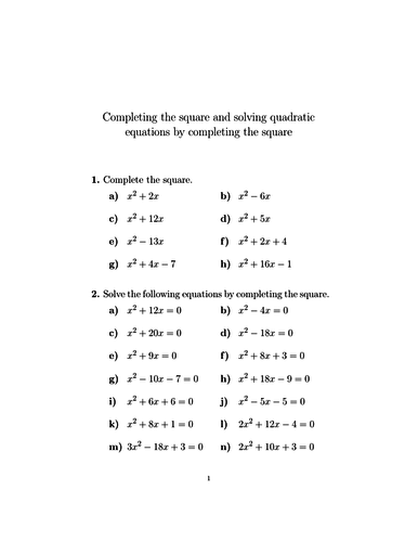 Completing the square and solving quadratic equations by completing the ...