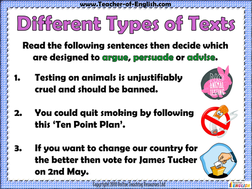 Argue, Persuade and Advise (PowerPoint and worksheets) | Teaching Resources