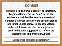 Remains by Simon Armitage | Teaching Resources