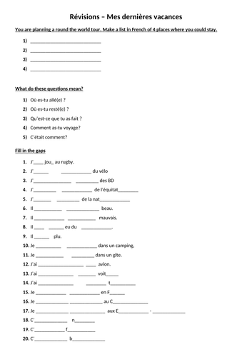 Je suis allé en vacances (perfect tense) | Teaching Resources