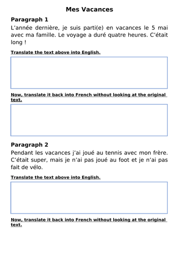 Je suis allé en vacances (perfect tense) | Teaching Resources