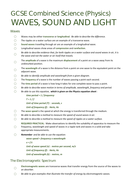 WAVES unit summary/checklist for AQA GCSE Combined Science: Trilogy ...
