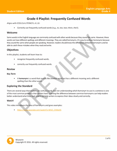 Frequently Confused Words - Playlist and Teaching Notes | Teaching ...