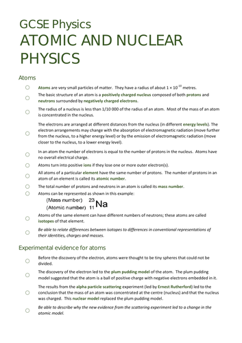 ATOMIC STRUCTURE unit summary/checklist for AQA GCSE Physics | Teaching ... ATOMIC STRUCTURE unit summary/checklist for AQA GCSE Physics | Teaching ...