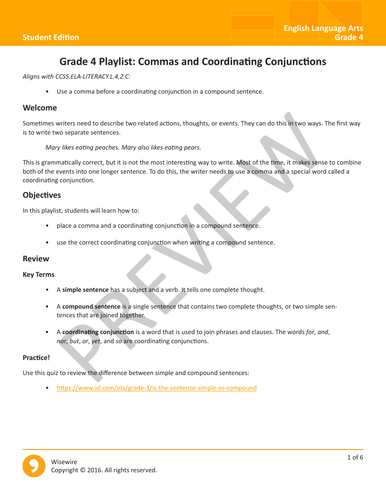 Commas and Coordinating Conjunctions - Playlist and Teaching Notes ...