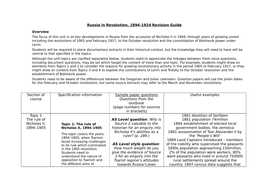 Edexcel A Level Russia 1894-1924 revision resource | Teaching Resources
