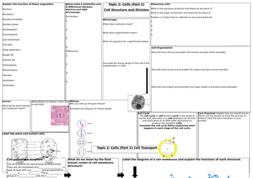 AQA A level Biology - Topic 2: Cells part 1 revision sheet | Teaching ...