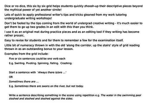 Revise AQA Descriptive Writing Grid It Really Does Improve Their ...