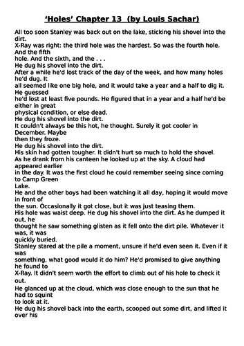 ‘Holes’ by Louis Sachar - Pre - Reading Assessment - Chapter 13 ...