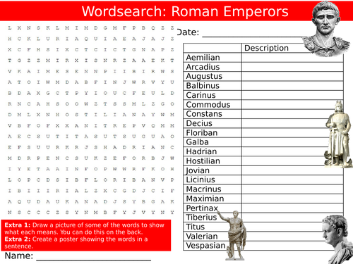Roman Emperors Wordsearch Puzzle Sheet Keywords Settler Starter Cover ...