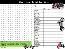 Motorbikes Wordsearch Puzzle Sheet Keywords Settler Starter Cover ...