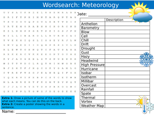 Meteorology Wordsearch Puzzle Sheet Keywords Settler Starter Cover ...