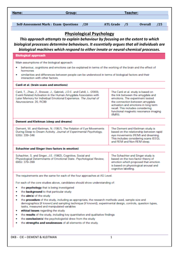 CIE A'level Psychology - Dement & Kleitman Work book - Dreaming ...