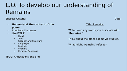 Remains - Power and Conflict Poetry - War Poems Lessons 10 & 11 ...