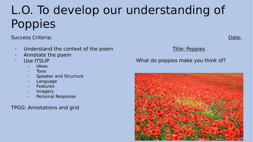 Poppies - Power and Conflict Poetry - War Poems - Lessons 12 & 13 ...
