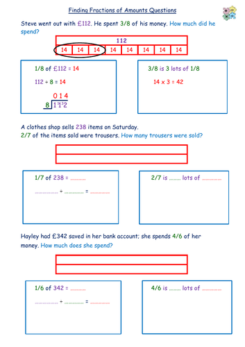 Finding Fractions of Amounts Differentiated Structured Questions | Teaching Resources