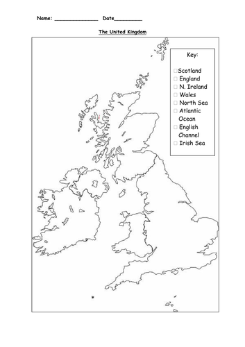 Map of United Kingdom (UK) - Label Countries and Seas - Worksheet ...