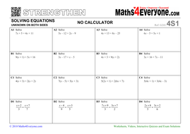 Equations with 'x' on both sides (Worksheets with Answers) | Teaching ...