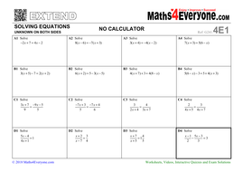 Equations with 'x' on both sides (Worksheets with Answers) | Teaching ...