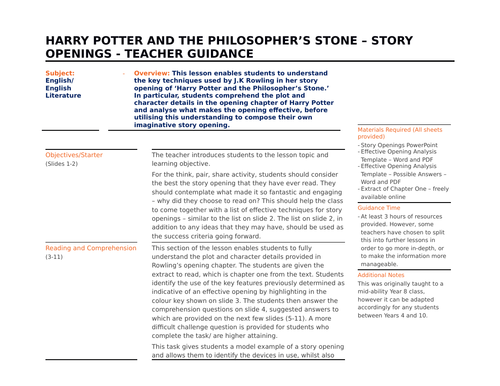 Harry Potter and the Philosopher's Stone - Story Openings! | Teaching ...