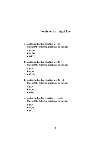 Points on a straight line worksheet (with solutions) | Teaching Resources