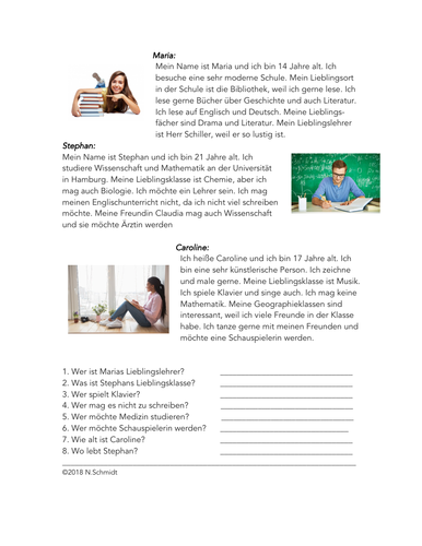 Meine Lieblingsfächer Deutsch Lesung - German Beginner Reading on ...