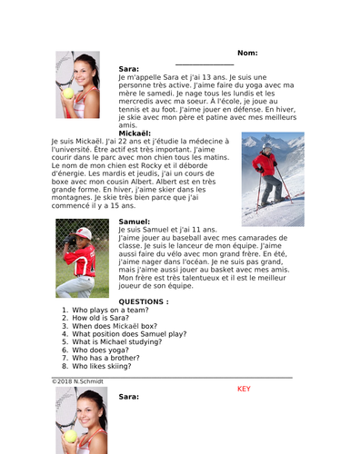 Mes Sports Préférés Lecture en Français - My Favorite Sports French ...