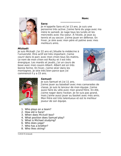 Mes Sports Préférés Lecture en Français - My Favorite Sports French ...
