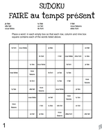 French verb faire present tense sudoku games - Le verbe faire au temps ...