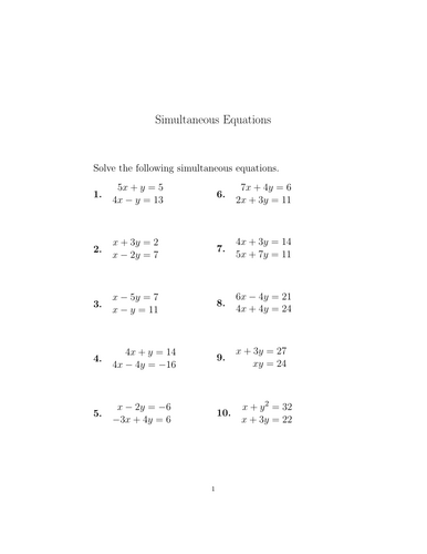 Simultaneous equations worksheet (with solutions) | Teaching Resources