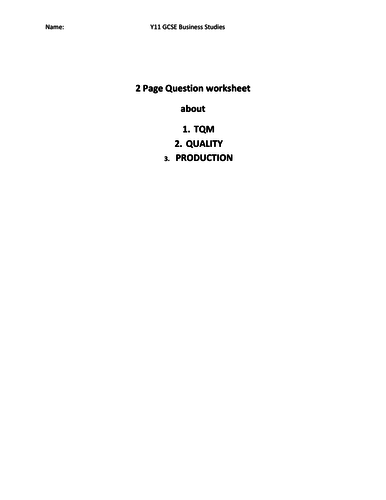 Business Studies GCSE Production Questions worksheet | Teaching Resources