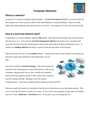 ICT GCSE Networks worksheet | Teaching Resources