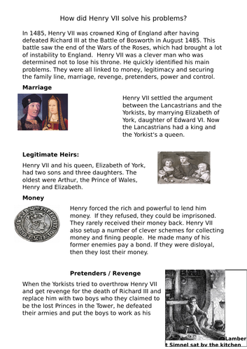 Henry VII - What Problems faced him in 1485 and how did he solve them ...