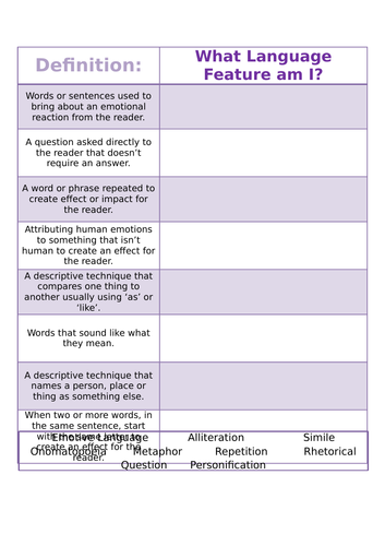 Language Features Starter | Teaching Resources