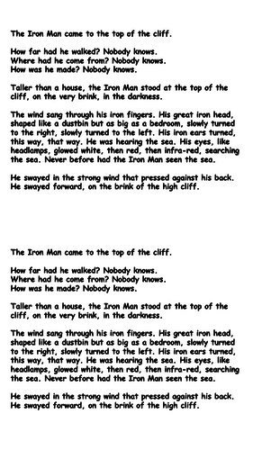 The Iron Man Chapter One Reading Comprehension | Teaching Resources