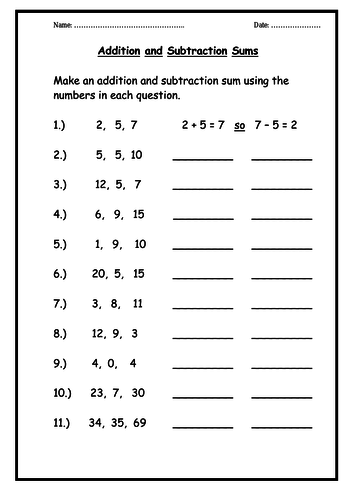 Add and Subtract - Inverse Operations for KS1 | Teaching Resources