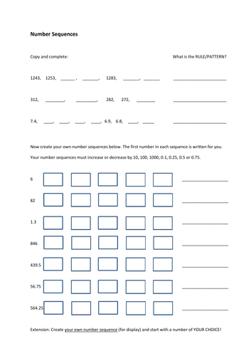 Number Sequences - whole numbers and decimals | Teaching Resources