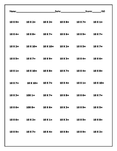 Times Tables Test Sheets (60 mixed questions per test) | Teaching Resources
