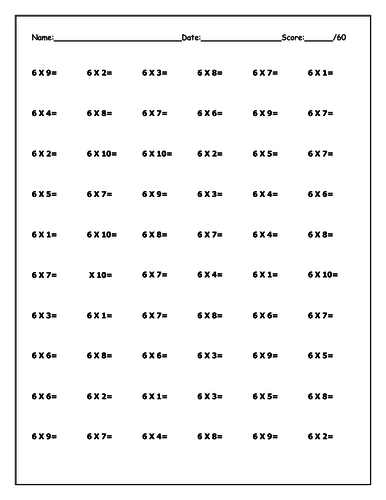 Times Tables Test Sheets (60 mixed questions per test) | Teaching Resources