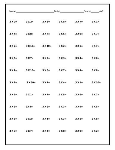 Times Tables Test Sheets (60 mixed questions per test) | Teaching Resources
