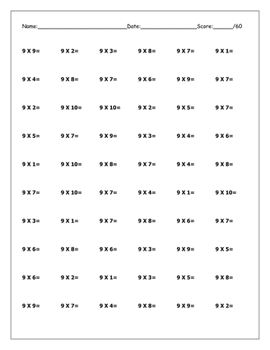 Times Tables Test Sheets (60 mixed questions per test) | Teaching Resources
