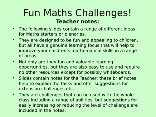 50 fun and fabulous Maths starters, range of areas, differentiation ...