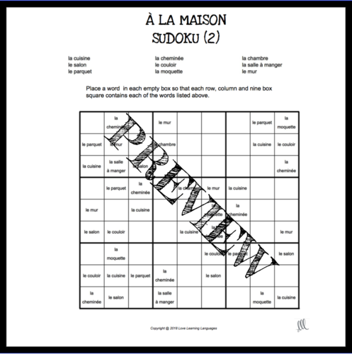 French house sudoku games - À la maison | Teaching Resources