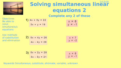 Linear Simultaneous equations 2- substitution | Teaching Resources Linear Simultaneous equations 2- substitution | Teaching Resources