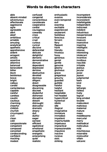 358 words to describe people's personalities | Teaching Resources